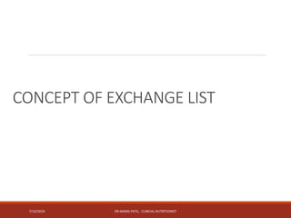 Menu Planning in clinical nutrition with exchange list | PPTX