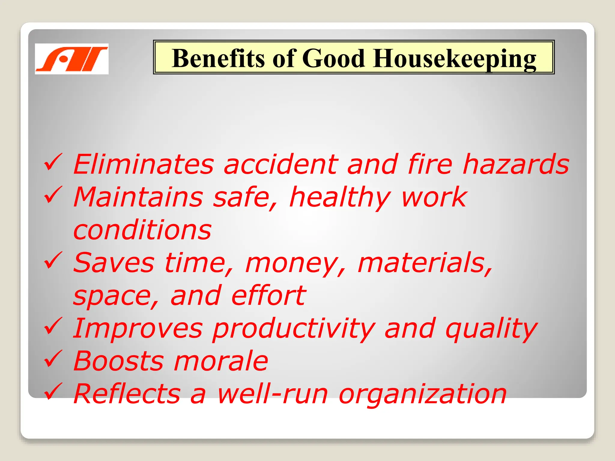 Housekeeping - A safe place to work for all | PPT