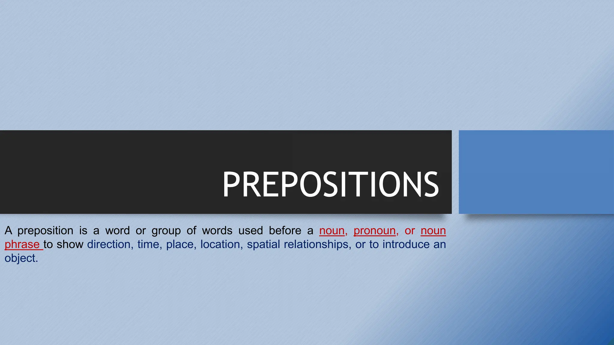 2. Prepositions English Grammar basic learning | PPTX