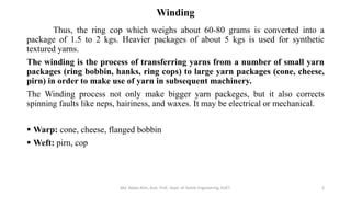 2.Winding part- 1 The yarn from the spinning is not adequate in ...