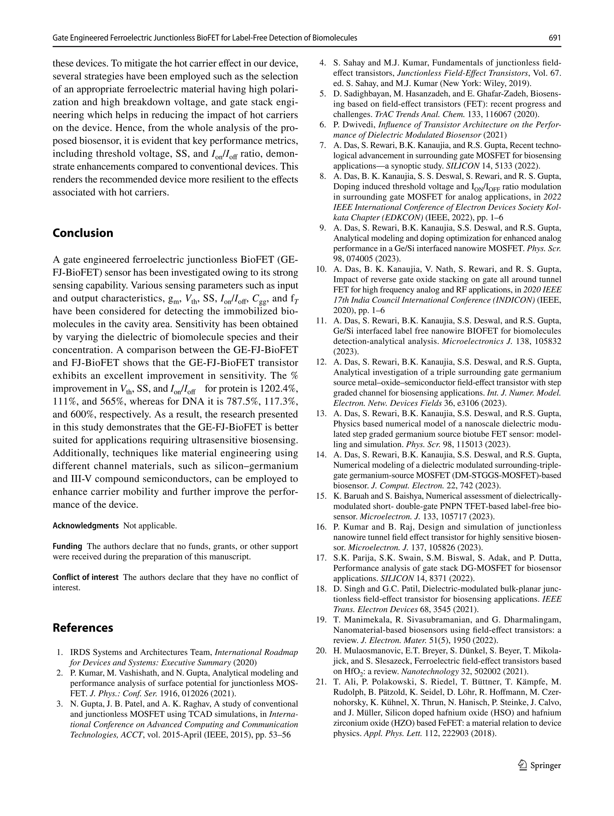 Nanowire FET based BioSensor for label free Detection | PDF