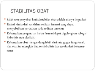 Reaksi-reaksi obat yang terjadi dalam stabilitas obat | PPT