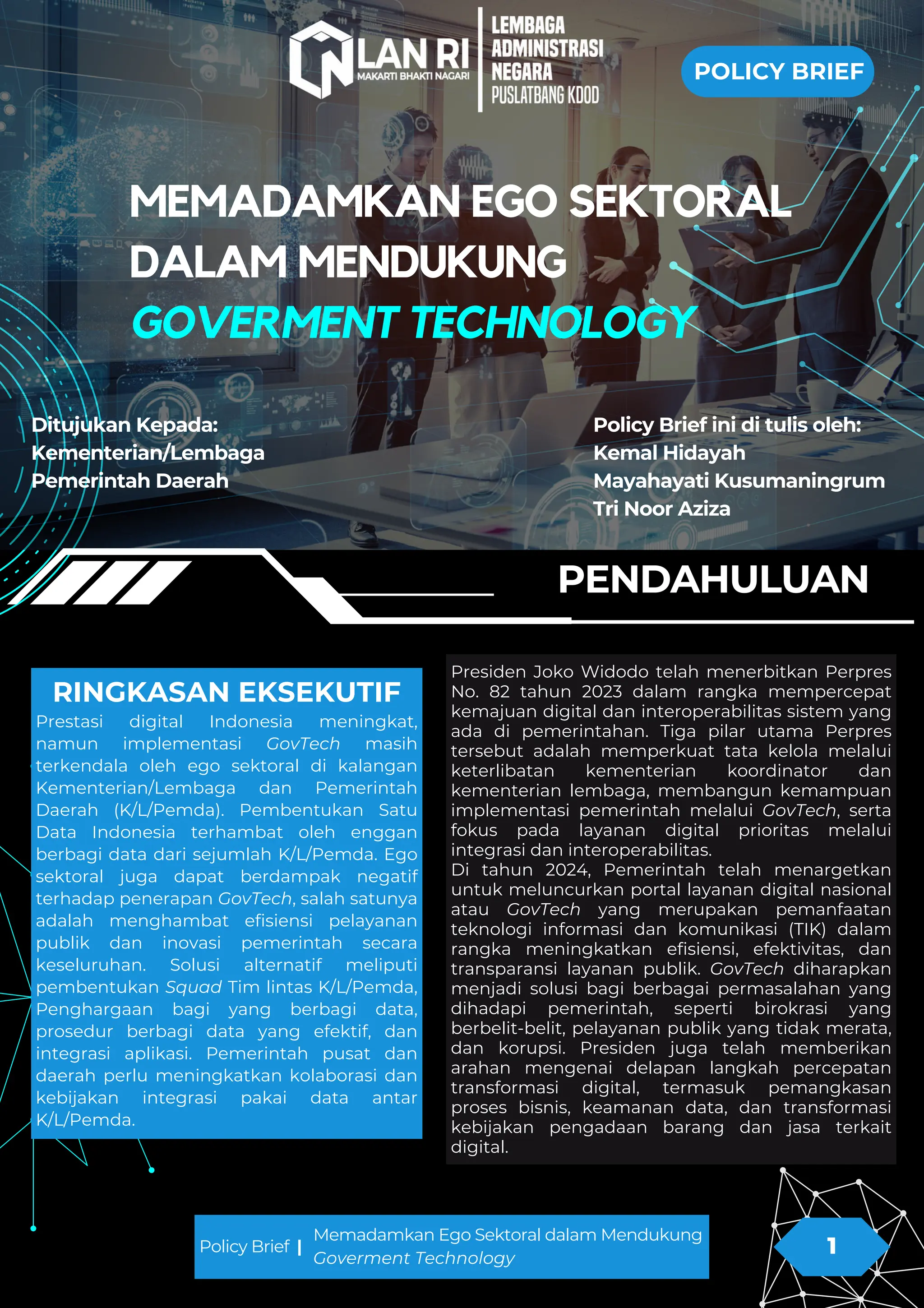 Policy Brief: Memadamkan Ego Sektoral dalam Mendukung Goverment Technology | PDF