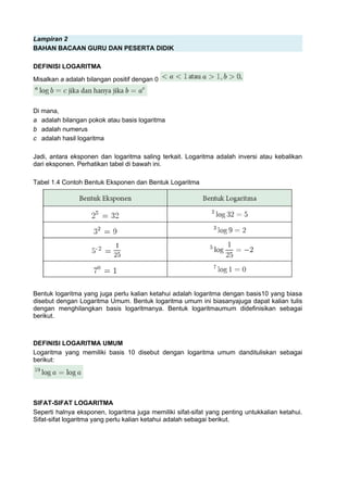2. Logaritma perkalian penjumlahan dan pembagian | DOCX