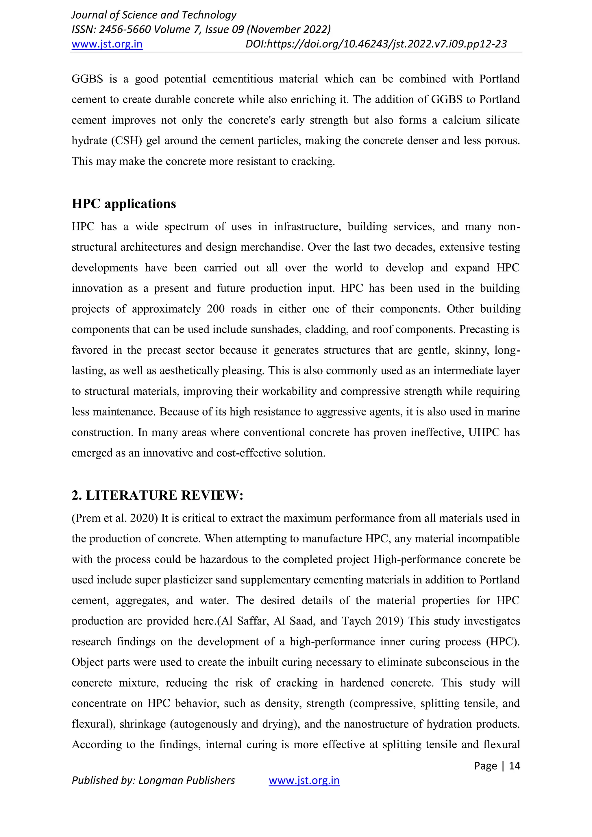 Application of Ground Granulated Blast Furnace Slag (GGBS) In High ...
