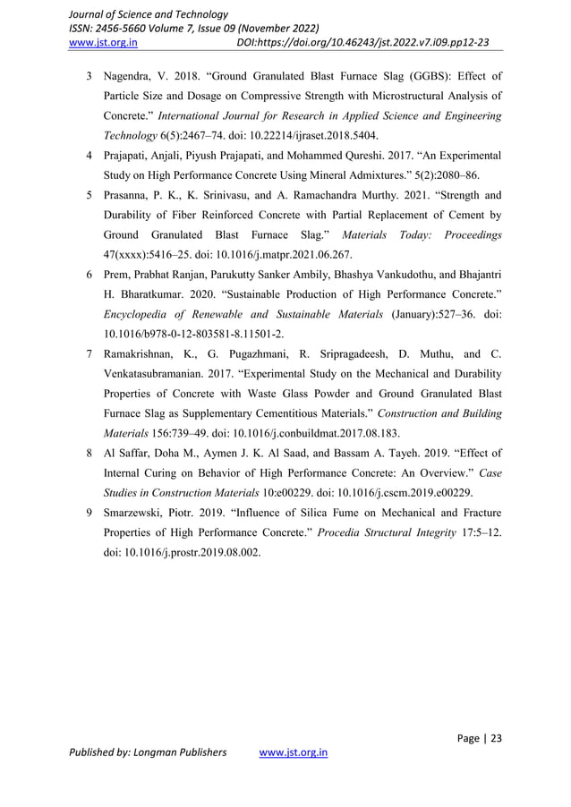 Application of Ground Granulated Blast Furnace Slag (GGBS) In High ...