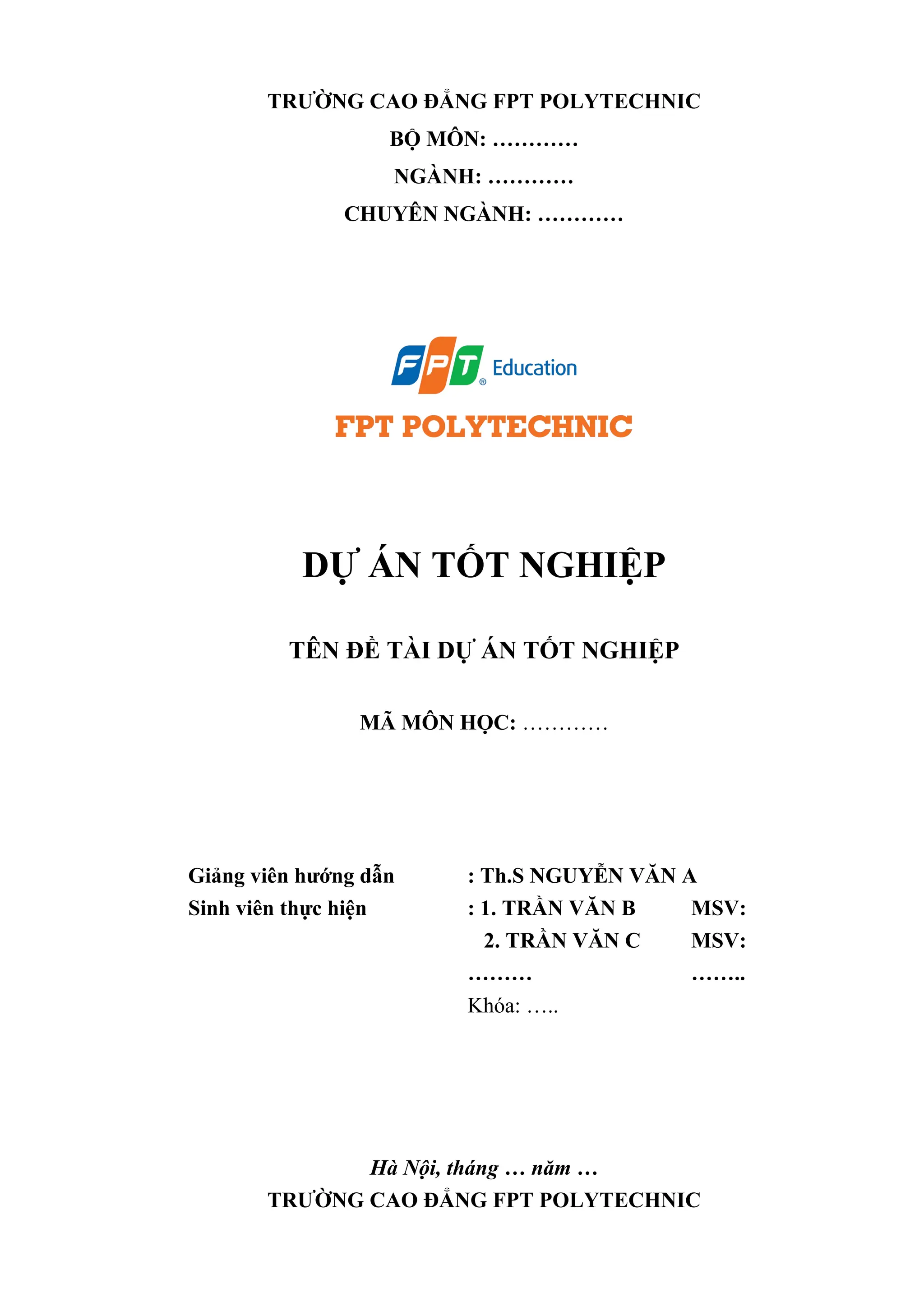 Mẫu Báo Cáo Dự Án Tốt Nghiệp Trường FPT Polytechnic Mới Nhất Năm 2024 | DOC