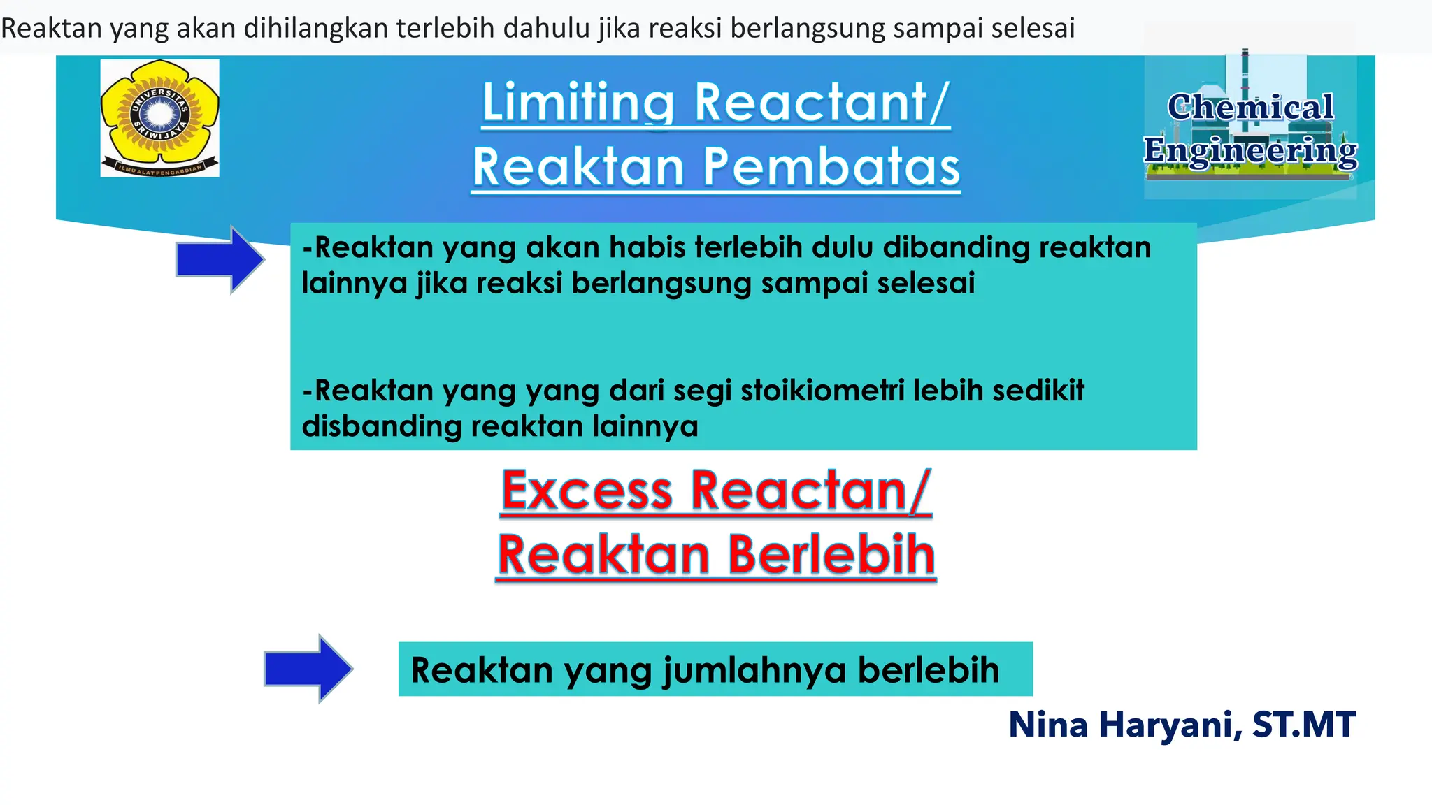 2.2. Neraca Massa dengan Reaksi Kimia (Koefisien Stoikiometri, Limited ...