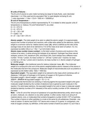 SOME BASIC CONCEPTS OF BIOCHEMISTRY (Lesson - 2: Units of measurement ...