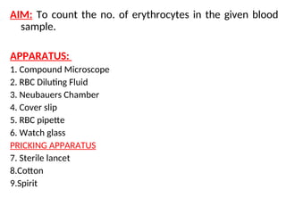 Determination of RBC count Proforma PPT for MBBS BDS first year ...