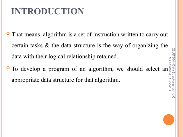 Introduction to Data Structures – Abstract Data Types- Classification of Data Structures ...