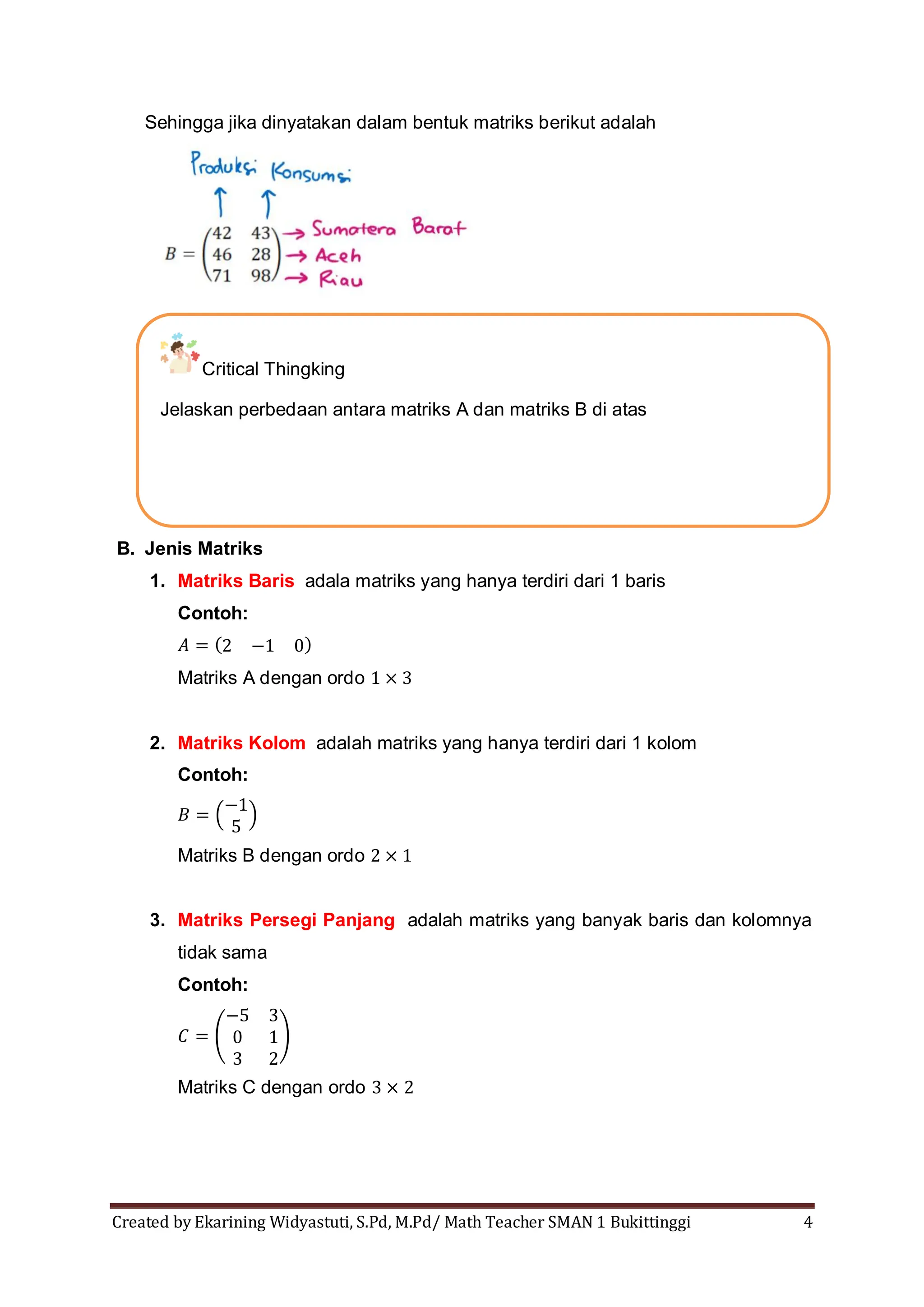 2.1. Konsep Matriks Kelas XI SMAN 1 Bukittinggi | PDF