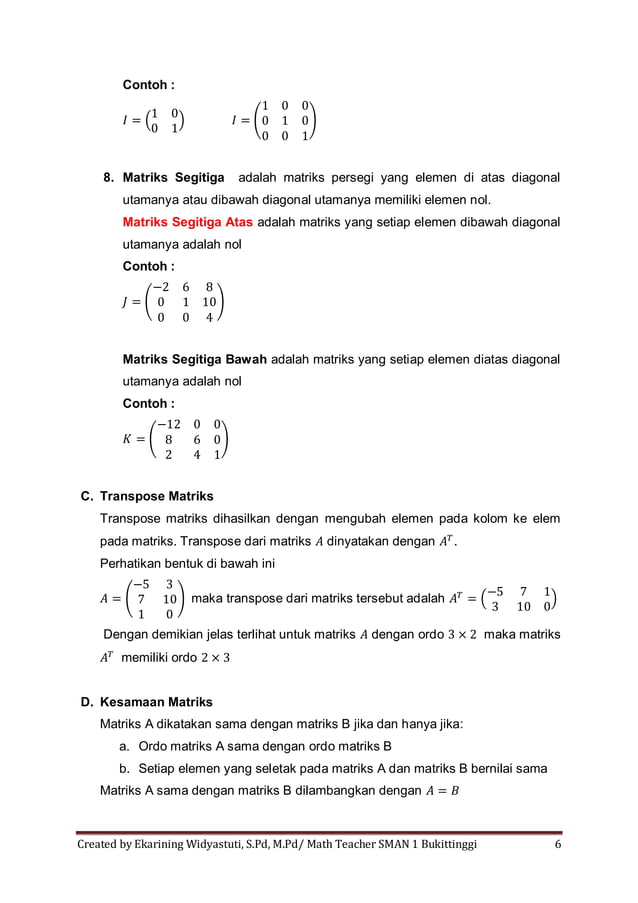 2.1. Konsep Matriks Kelas XI SMAN 1 Bukittinggi | PDF