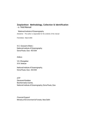 Zooplankton Methodology, Collection Zooplankton | PDF