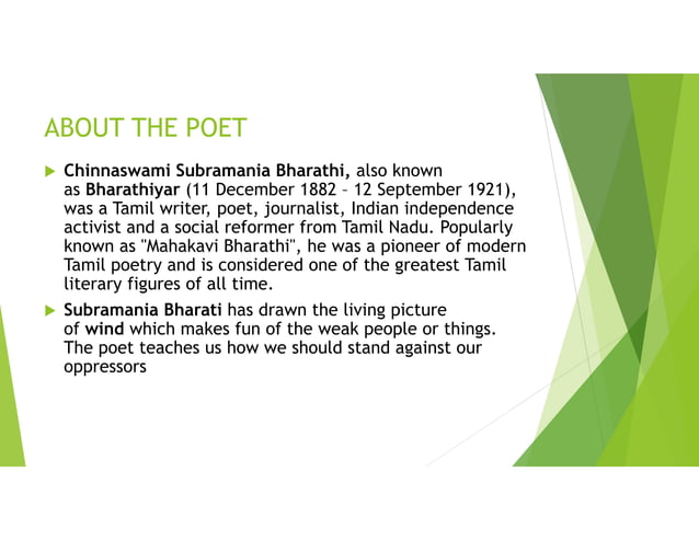 wind poem english class nine subramania bharati | PDF