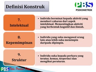 INVENTORI TRET PERSONALITI. PSIKOMETRIK YANG DILAKUKAN KEPADA MURID TINGKATAN 12345 | PPT