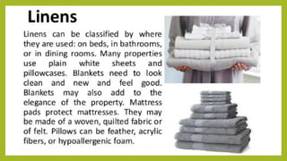Housekeeping-Classroom Observation- Types of Linens. | PPTX