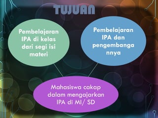 IPA mencakup produk (pengetahuan berupa fakta, konsep, prinsip, dan ...