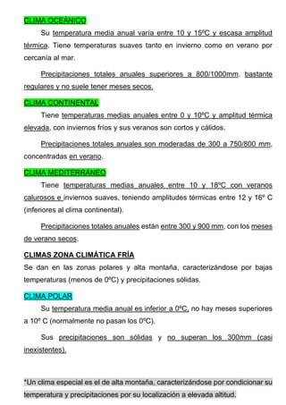 APUNTES DE LOS PRINCIPALES CLIMAS DE LA TIERRA Y SUS RASGOS BÁSICOS | PDF