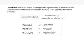 Solution Chemistry Basics, molarity Molality | PPTX