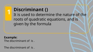 DISCRIMINANT OF QUADRATIC EQUATIONS FOR G9 | PPTX
