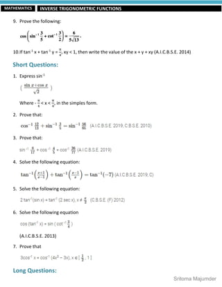 CBSE - Grade 12 - Mathematics - Ch 12- Inverse Trigonometric Functions ...