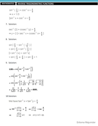 CBSE - Grade 12 - Mathematics - Ch 12- Inverse Trigonometric Functions ...