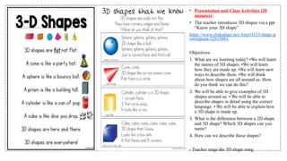 2.Teaching of 3D shapes (Cubes, Cylinder, Pyramid, Prisms, Cone ...