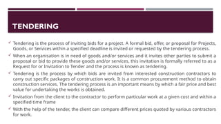 TENDERING PROCESS, TYPES OF TENDERS, TENDER DOCUMENT | PPTX