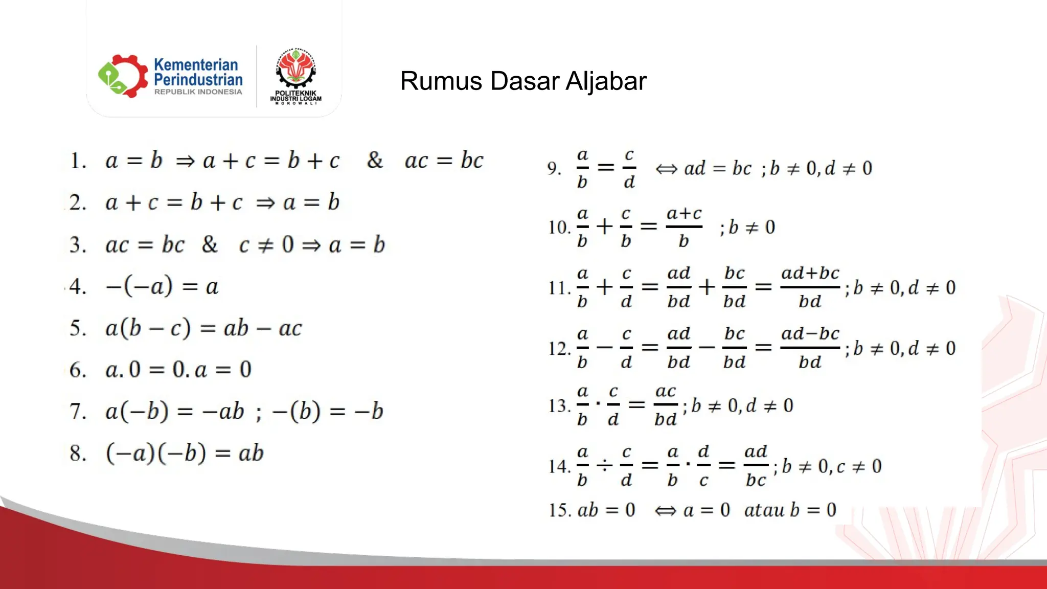 2. Bilangan Rill, Operasi Bilangan Rill, Rumus dasar aljabar.pptx