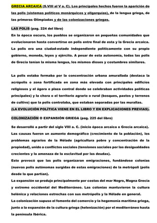 APUNTES GRECIA ARCAICA (polis y colonizaciones) | PDF