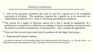 2. Felicity Conditionsconditions that must be met for a speech act to ...