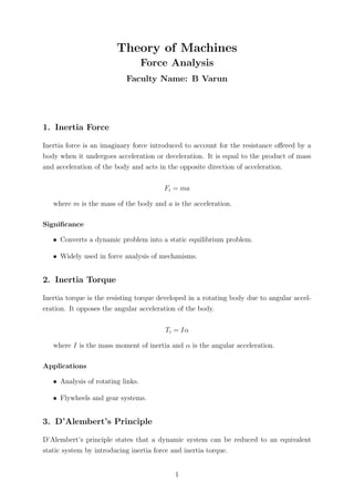 Inertia force and Inertia torque - Analysis | PDF