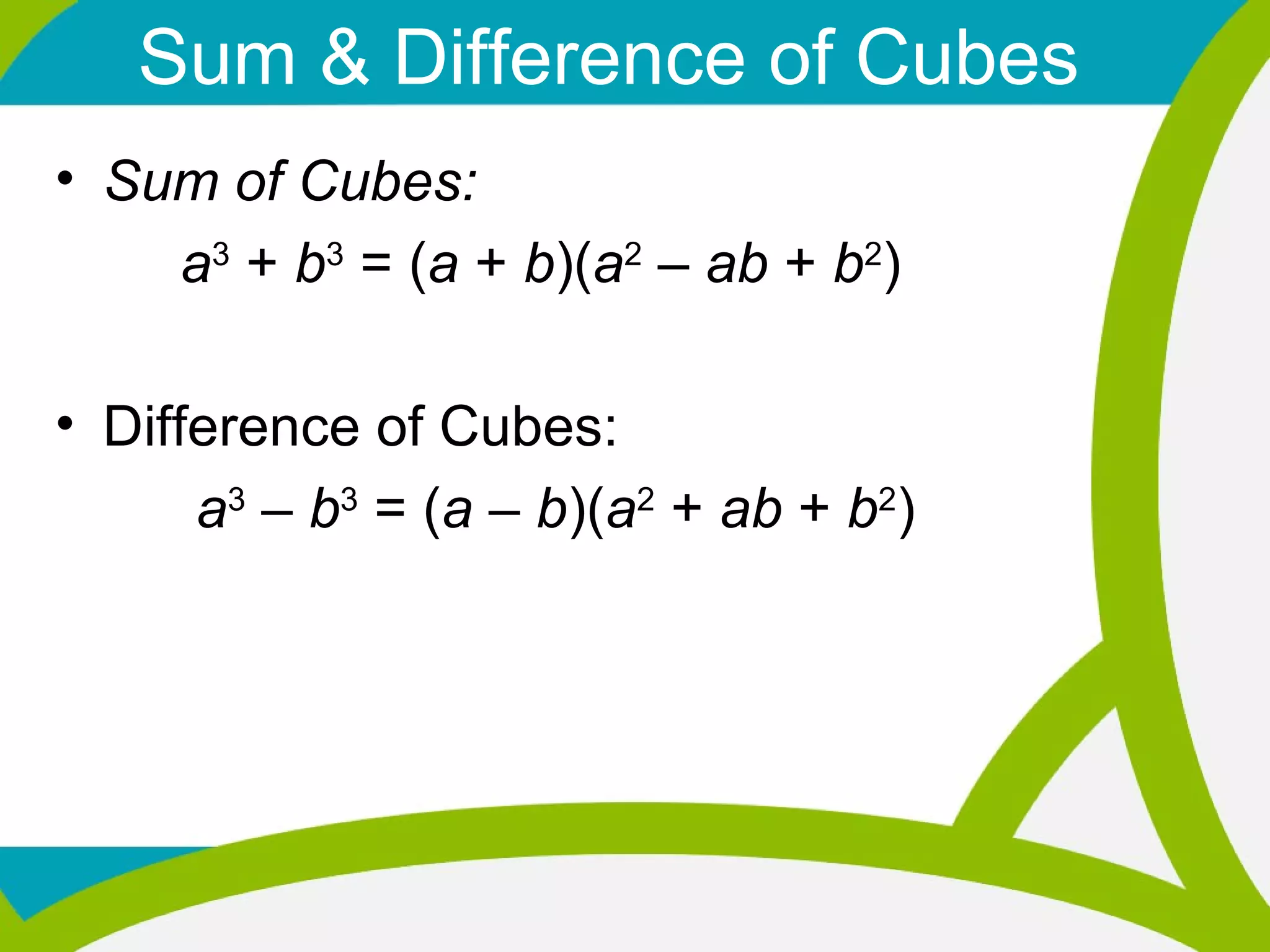 2/27/12 Special Factoring - Sum & Difference of Two Cubes | PPT