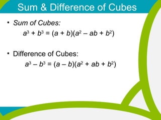 2/27/12 Special Factoring - Sum & Difference of Two Cubes | PPT