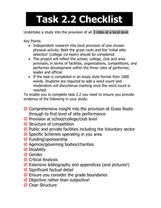 Task 2.2 Local Study checklist | DOC | Educational Assessment | Education