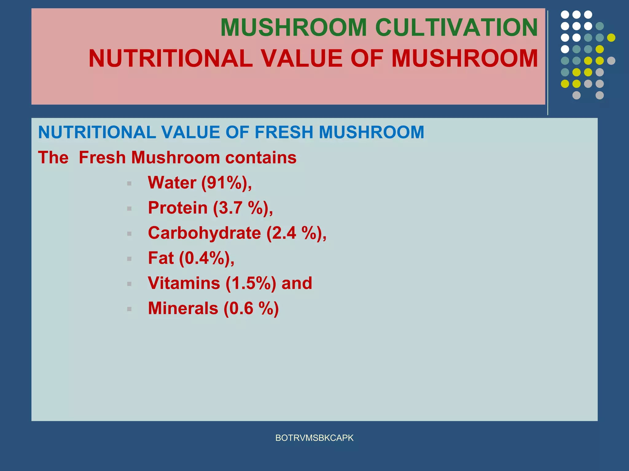 2 2 nutritional value and importance of mushroom | PDF