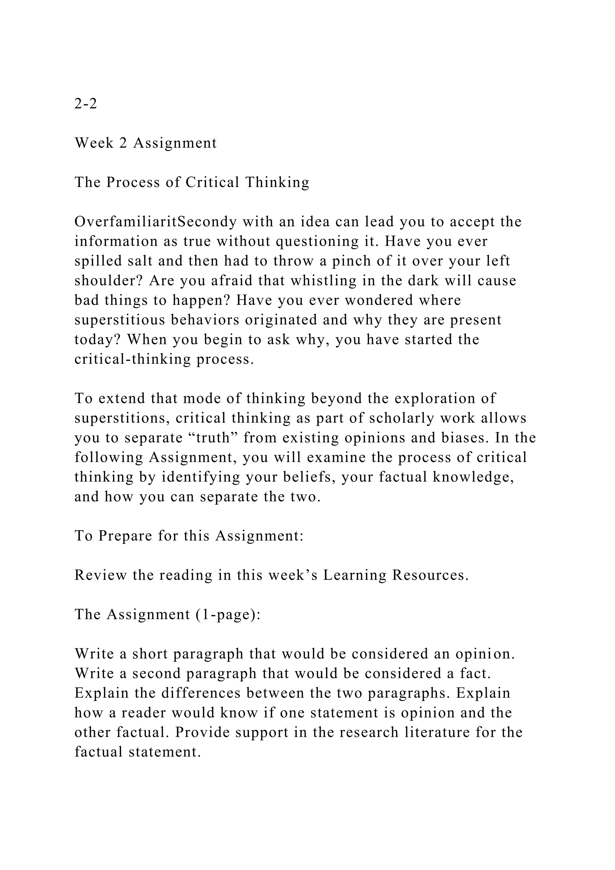 2-2Week 2 AssignmentThe Process of Critical ThinkingOver.docx