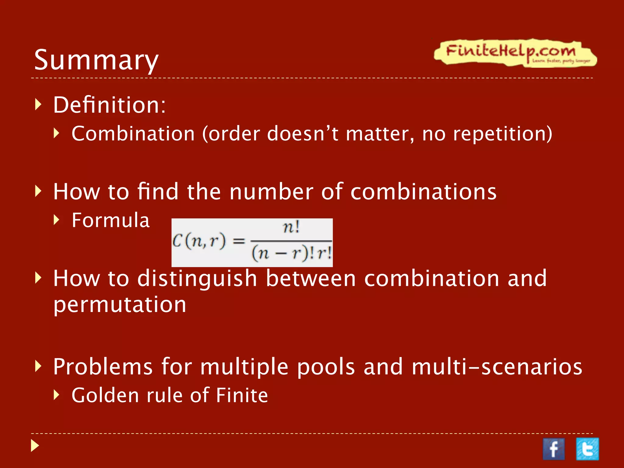 Counting Partitions: Combinations - Finite Math | PPT
