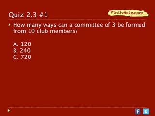 Counting Partitions: Combinations - Finite Math | PPT