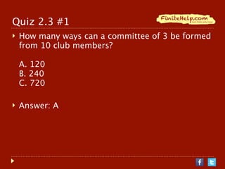 Counting Partitions: Combinations - Finite Math | PPT