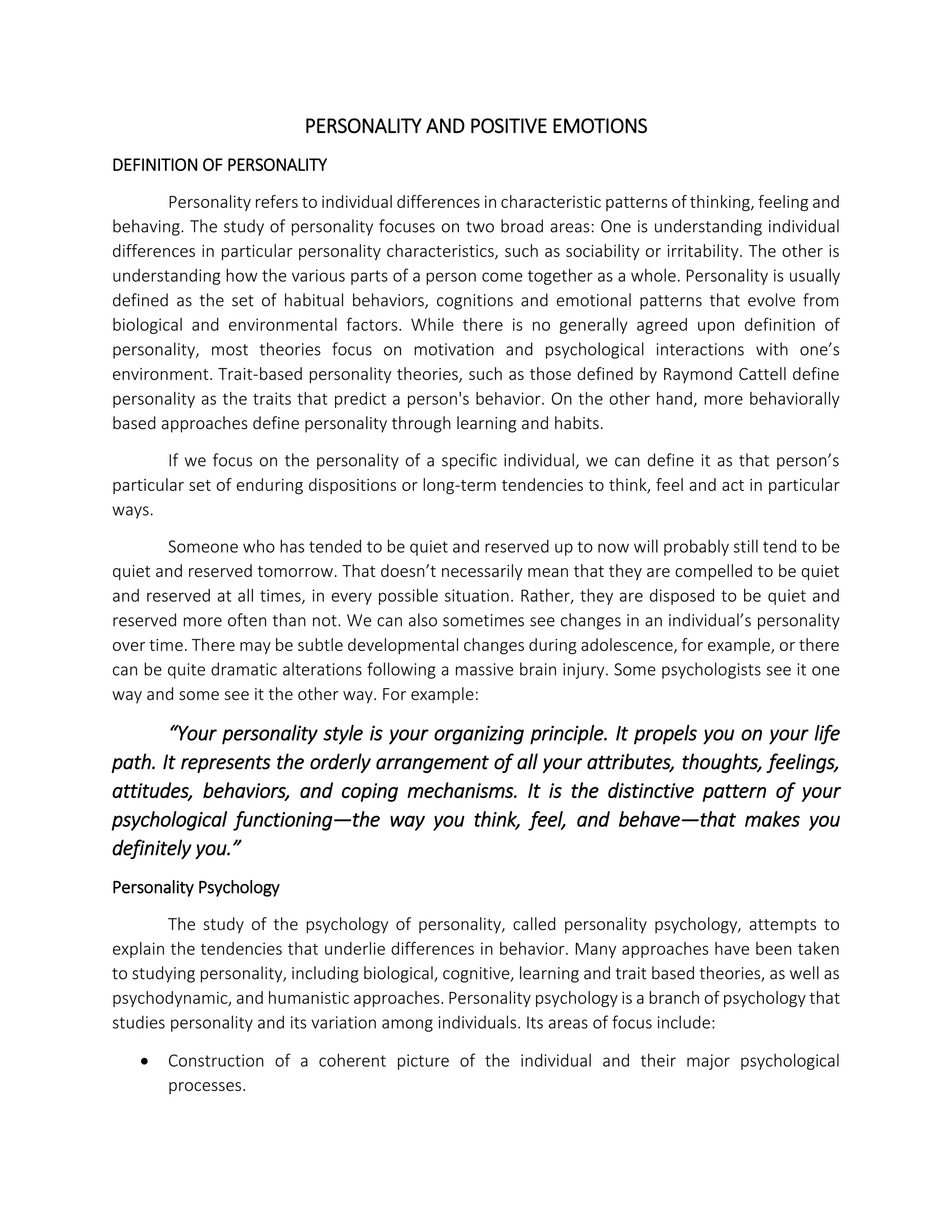 PERSONALITY AND POSITIVE EMOTIONS | PDF