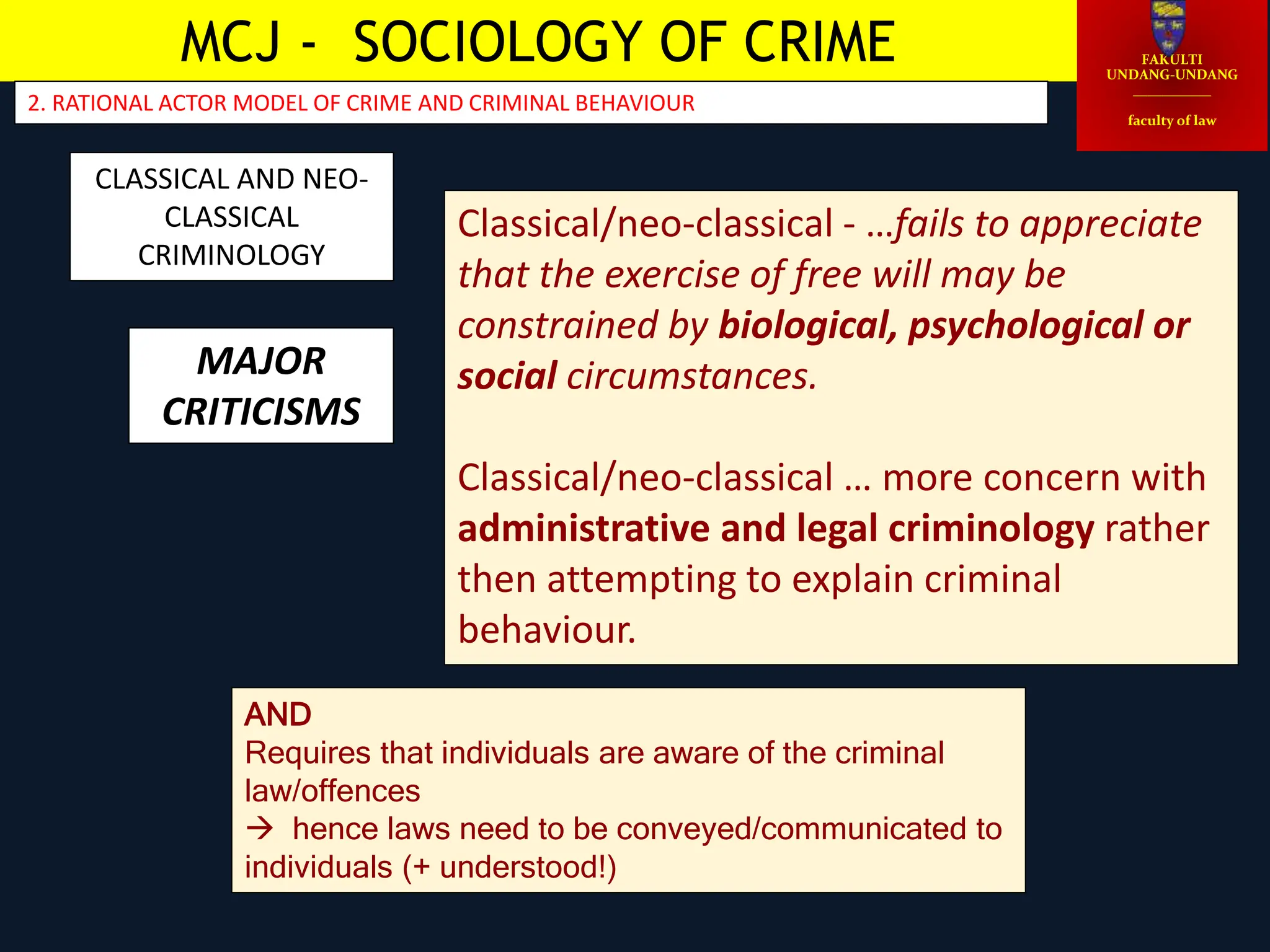 2-3 CLASSICAL CRIMINOLOGY RATIONAL ACTOR MODEL OF CRIME AND CRIMINAL ...