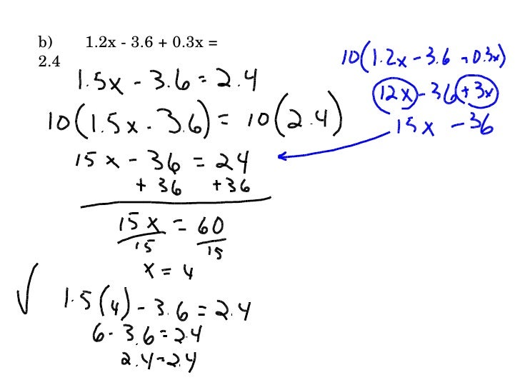 Clearing equations of fractions & decimals