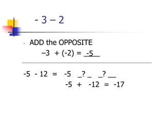 2.3 subtraction real numbers 1 | PPTX