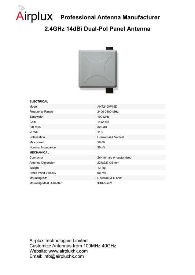 2.4GHz 14dbi dual-pol panel wifi antenna | PDF