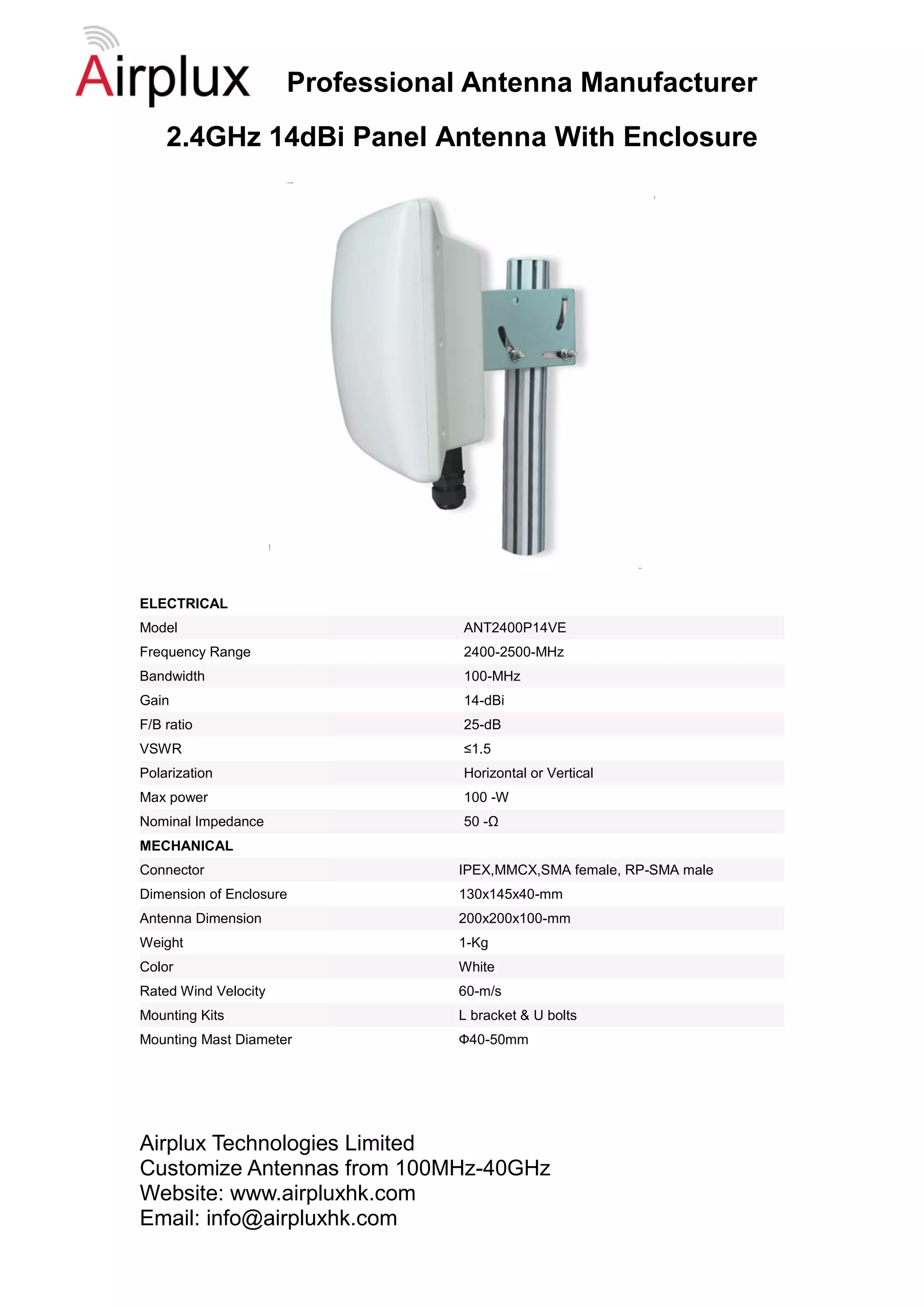 2.4GHz 14dbi panel wifi antenna with enclosure | PDF