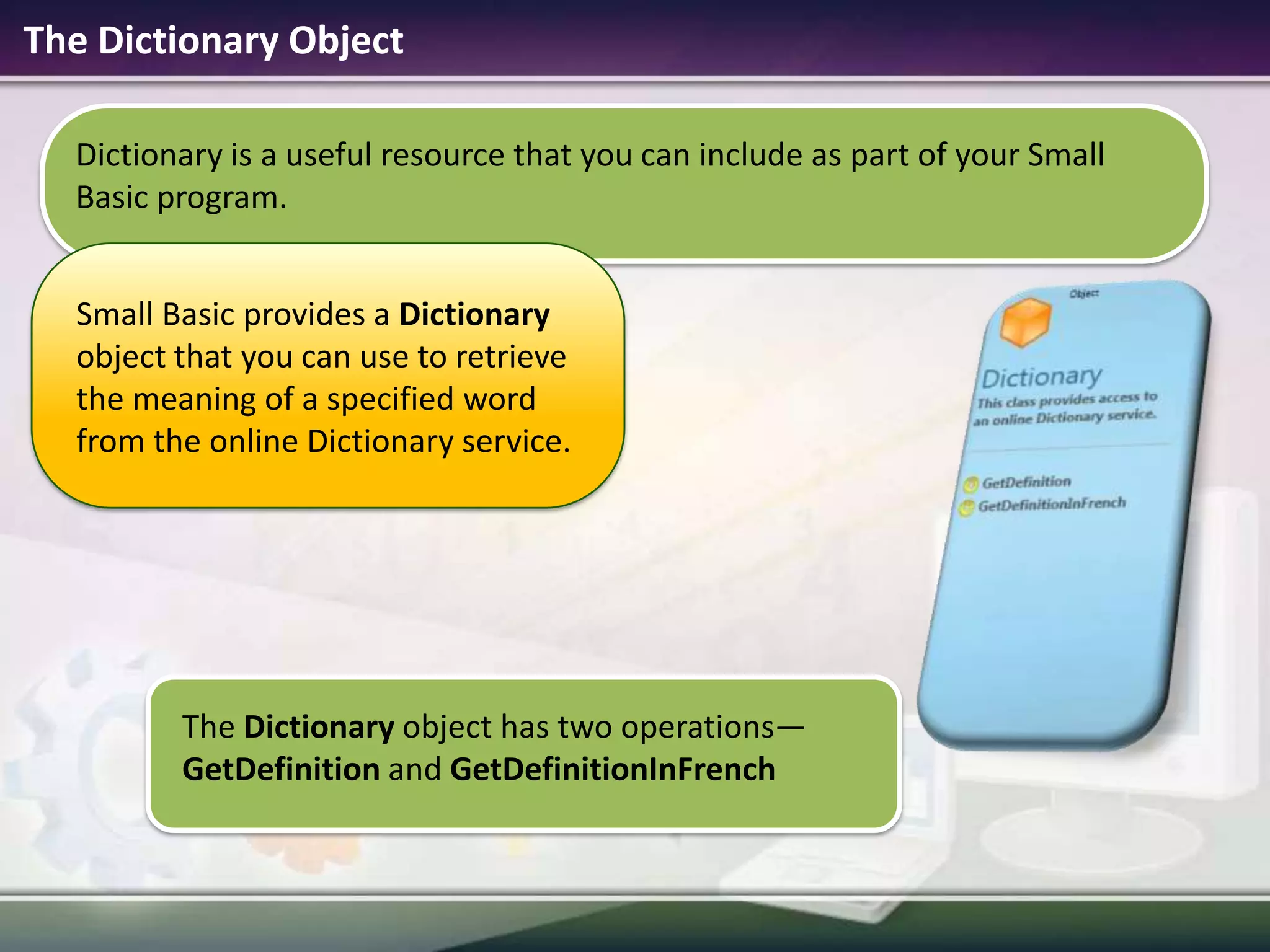 2.5 clock, desktop, and dictionary objects | PPT