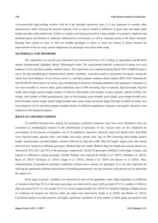 STUDY OF MORPHOLOGICAL AND YIELD ATRIBUTING CHARACTERS IN INDIGENOUS ...