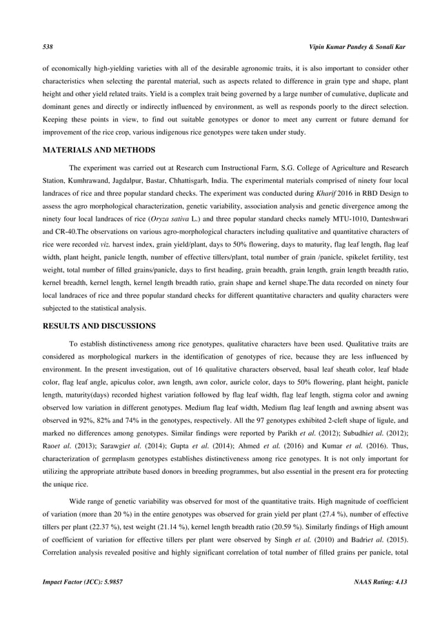 STUDY OF MORPHOLOGICAL AND YIELD ATRIBUTING CHARACTERS IN INDIGENOUS ...